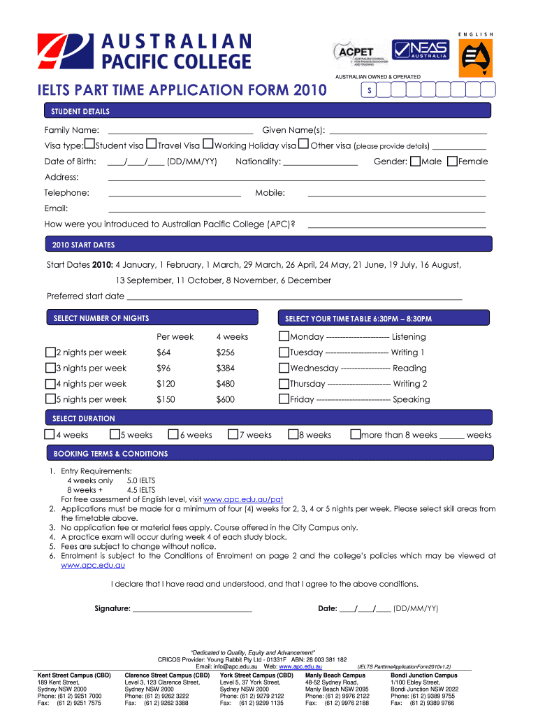 Fillable Online AUSTRALIAN OWNED amp OPERATED IELTS PART TIME ...