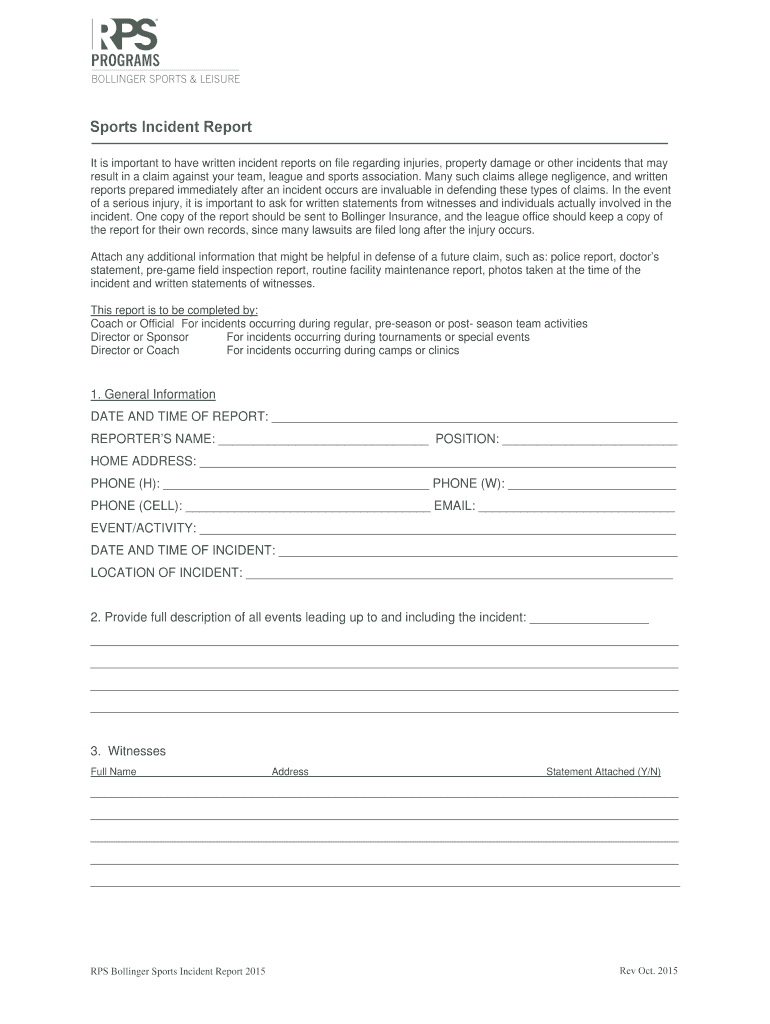 Fillable Online Sports Incident Report Fax Email Print - pdfFiller