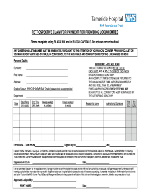 Fillable Online tamesidehospital nhs Locum Doctor Claim Form Mar 08doc ...