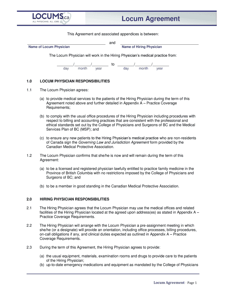 Fillable Online locums Locum Contract - Locums.ca Fax Email Print ...