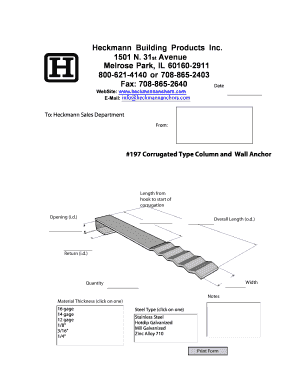 Fillable Online 197 Corrugated- Type Column & Wall Anchor - Heckmann ...