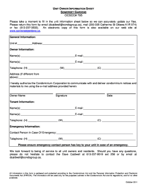 Fillable Online somersetgardens UNIT OWNER INFORMATION SHEET ...