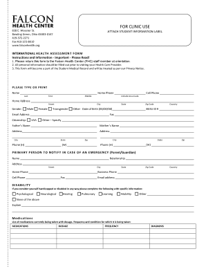 Fillable Online falconhealth International Health Assessment - Falcon ...
