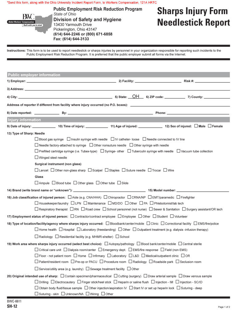 Fillable Online ohio Needlestick bInjury Formb - Ohio University Fax ...