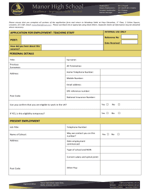 Fillable Online manorhigh leics sch Application Form - Teaching Staff ...