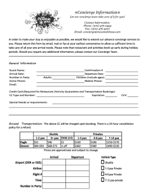 Fillable Online Concierge Information Fax Email Print - pdfFiller
