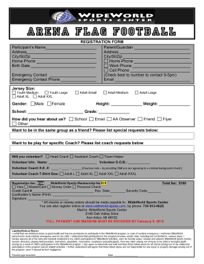 Fillable Online Arena Flag Football REGISTRATION FORM 3doc Fax Email Print - pdfFiller