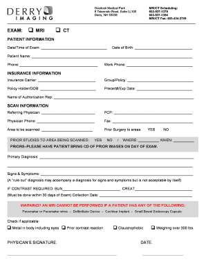 Fillable Online MRI CT orderform - Derry Imaging Fax Email Print ...