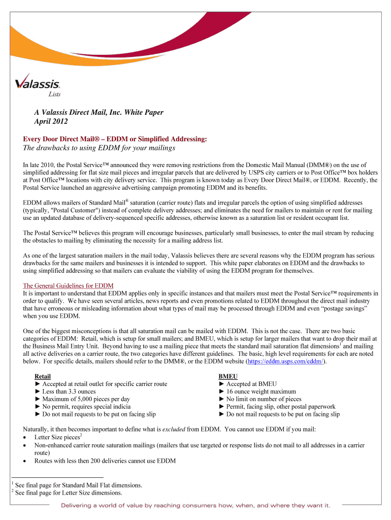 Fillable Online A Valassis Direct Mail, Inc. White Paper April 2012 ...