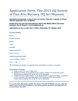 Fillable Online artmuseum uq edu Application Form The 2015 UQ Society ...