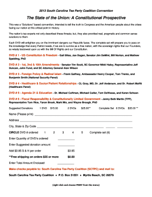 Fillable Online 2013 South Carolina Tea Party Coalition Convention DVD ...