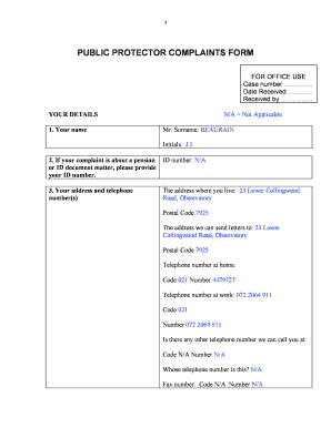 Fillable Online aras ab public protector complaints forms Fax Email ...