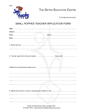 Fillable Online giftededucation org SMALL POPPIES TEACHER APPLICATION ...