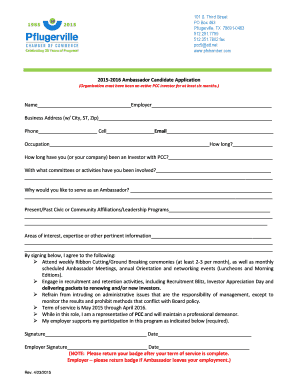 Fillable Online 2015-2016 Ambassador Candidate Application Organization ...
