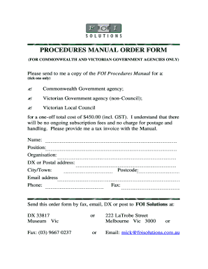 Fillable Online PROCEDURES MANUAL ORDER FORM.PDF Fax Email Print ...