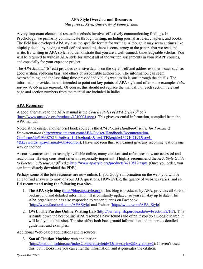 Fillable Online APA Style Overview and Resources Fax Email Print ...