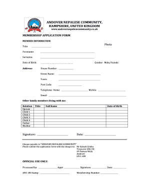 Fillable Online andovernepalesecommunity co ANC UK Membership ...