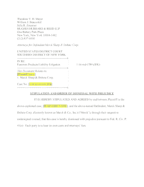 Fillable Online FORM Stip of Dismissal - ONJ MDL - Merck Sole Def ...