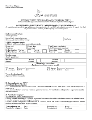 Fillable Online aisv ANNUAL STUDENT PHYSICAL EXAMINATION FORM PART I S ...