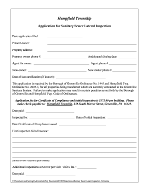 Fillable Online Sanitary Sewer Lateral Inspection Form-Rev Fax Email ...