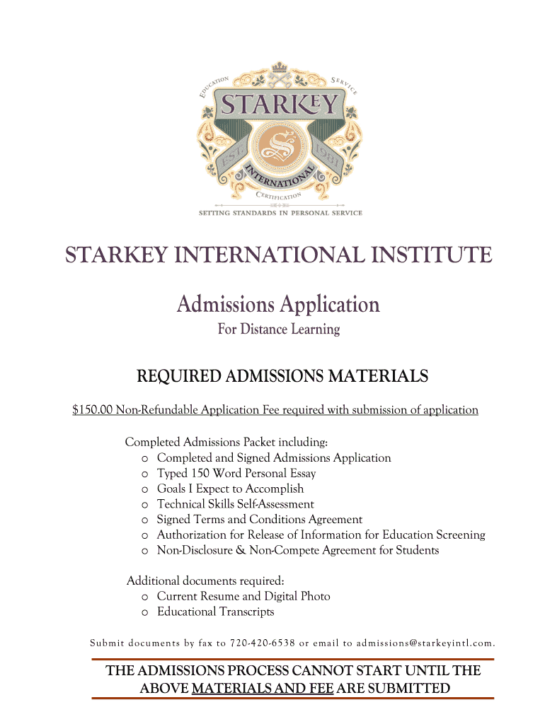 Fillable Online Admissions Application - Starkey International Fax ...