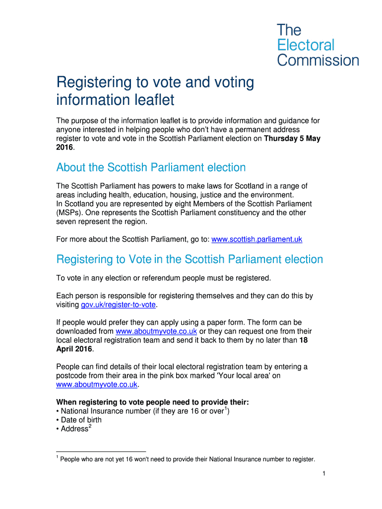 Fillable Online Registering to vote and voting information leaflet Fax ...