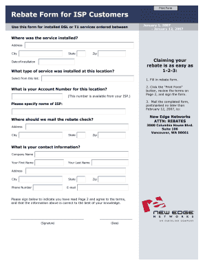 Fillable Online Rebate Form for ISP Customers - New Edge Networks Fax ...