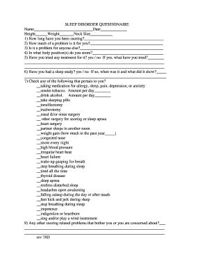 Fillable Online SLEEP DISORDER QUESTIONAIRE - bnorthcountyenthnsbbcomb ...