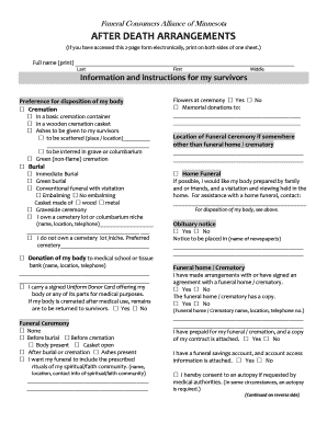 Fillable Online fcaofmn After Death Arrangements Form.PDF - Funeral ...