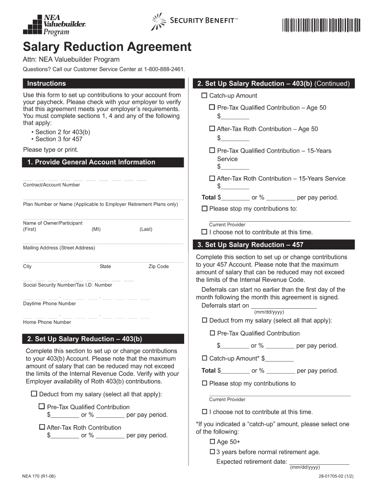 Fillable Online Salary Reduction Agreement - Security Benefit Fax Email ...