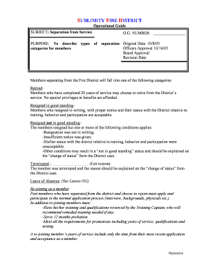 Fillable Online SUBJECT Separation from Service Fax Email Print - pdfFiller