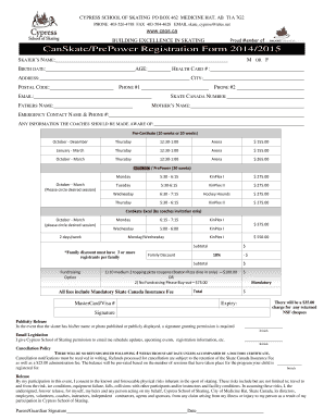 Fillable Online csos CanSkate 2014-2015 Registration Form - csos Fax ...