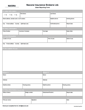 Fillable Online Claim reporting form - Nacora Fax Email Print - pdfFiller