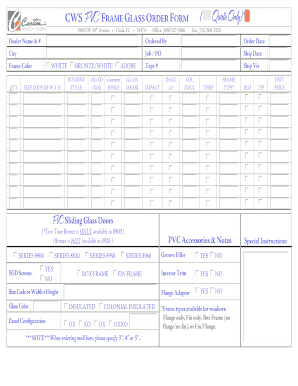 Fillable Online tddistribution CWS PVC Frame Glass Order Form Fax Email ...