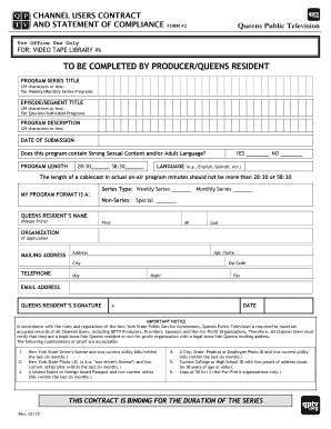 Fillable Online qptv Channel User39s bContractb amp Statement of Compliance bFormb b2b Fax Email ...