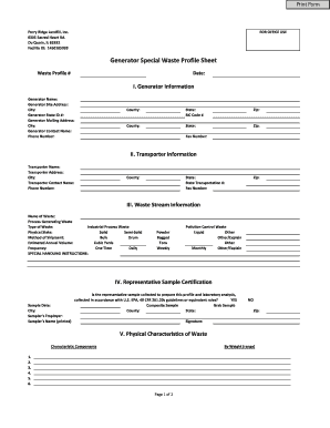 Fillable Online Generator Special Waste Profile - Perry Ridge Landfill ...