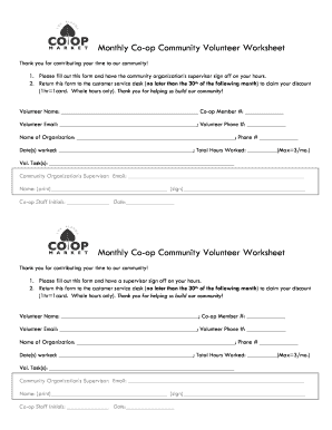 Fillable Online losalamos Monthly Co-op Community Volunteer Worksheet ...