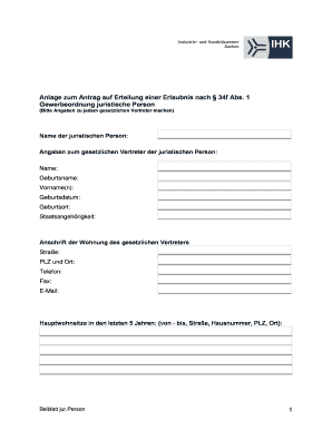 Ausfüllbar Online aachen ihk Anlage zum Antrag auf Erteilung einer Erlaubnis nach 34f Abs Fax ...