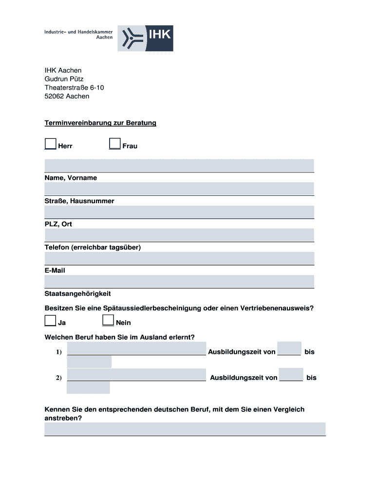 Ausfüllbar Online aachen ihk Formular: Anerkennung ausl ndischer ...