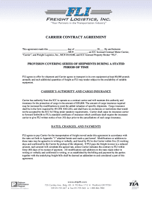 Fillable Online CARRIER CONTRACT AGREEMENT Fax Email Print - pdfFiller
