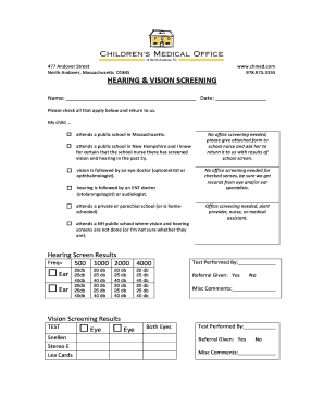 Fillable Online Hearing & Vision Screen - Children's Medical Office Fax ...