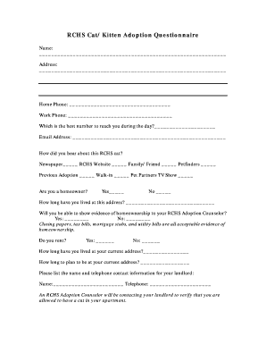 Fillable Online rchsvt RCHS Dog/ Puppy Adoption Questionnaire - Rutland ...