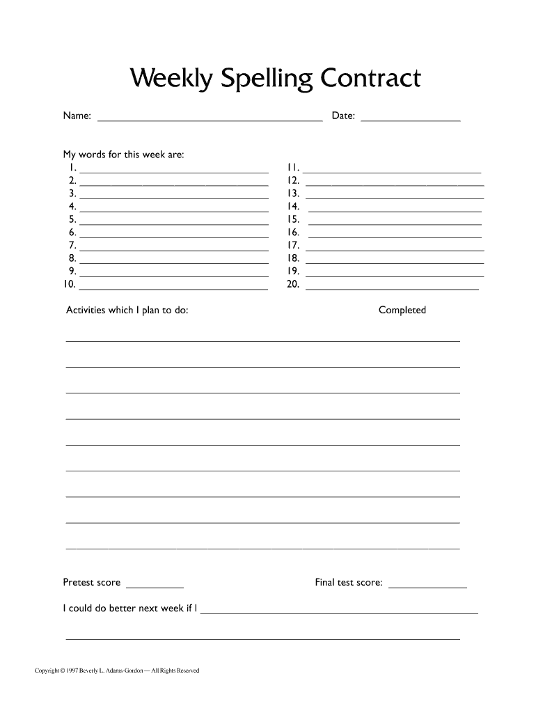 Fillable Online Weekly Spelling Contract Fax Email Print - pdfFiller