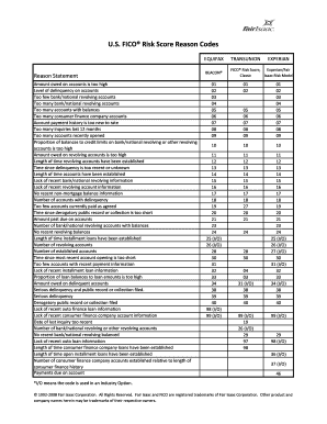 Fillable Online FICO Risk Score Reason Codes Fax Email Print - pdfFiller
