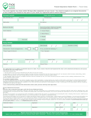 Fillable Online Travel Insurance Claim Form Travel Delay Fax Email ...
