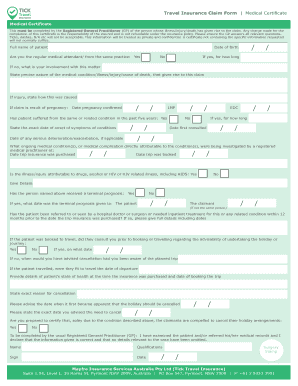 Fillable Online Travel Insurance Claim Form Medical Certificate - Tick ...