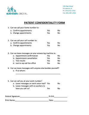 Fillable Online PATIENT CONFIDENTIALITY FORM - Bayside OB-GYN Fax Email ...