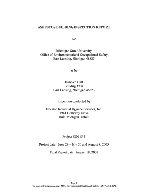 Fillable Online aware msu ASBESTOS BUILDING INSPECTION REPORT Fax Email ...