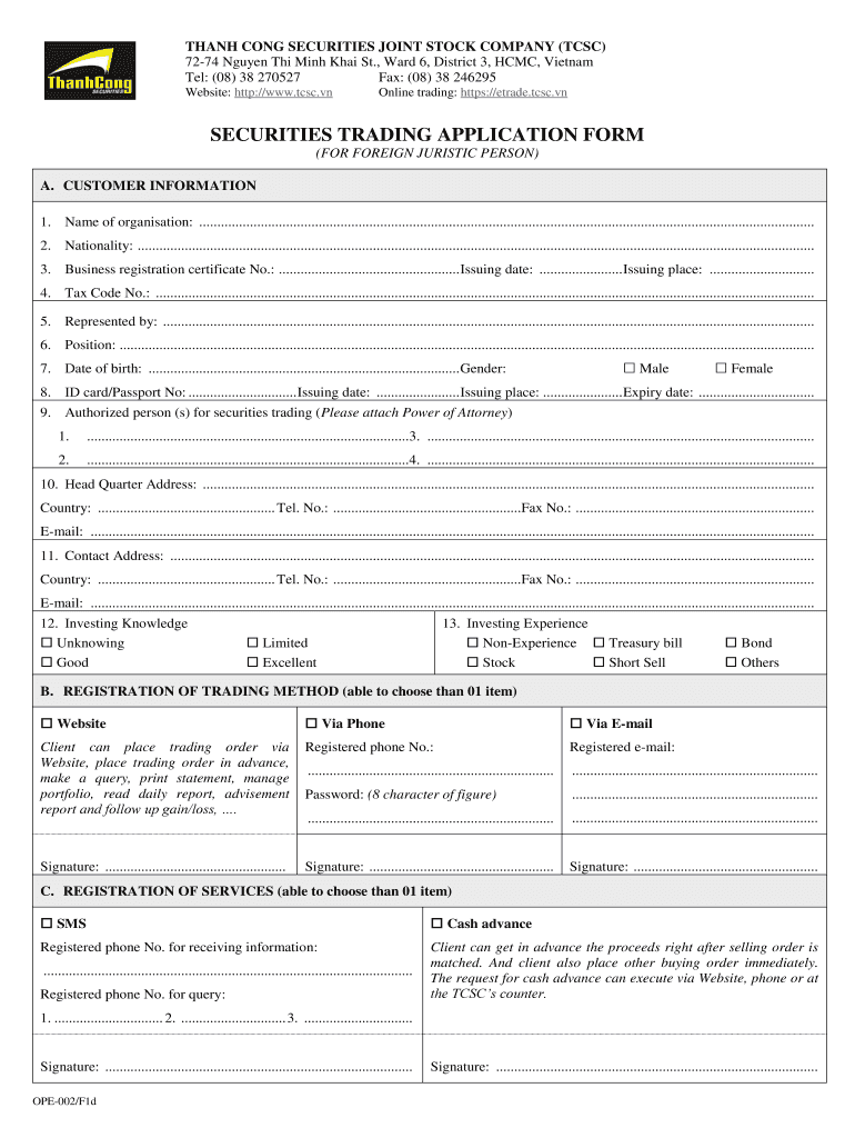 Fillable Online tcsc SECURITIES TRADING APPLICATION FORM - tcsc Fax ...