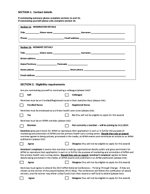 Fillable Online TENA Award for Continence Care Fax Email Print - pdfFiller